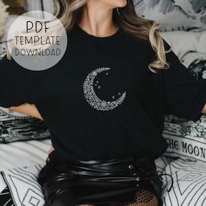 Flower Moon Embroidery Pattern Download, Floral Celestial Embroidery ...