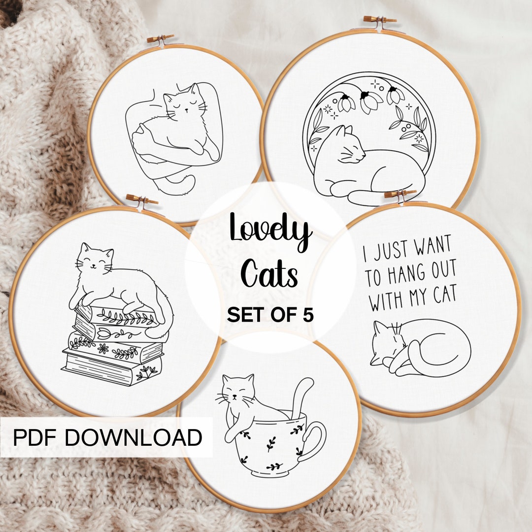 Cute Cat Embroidery Pattern BUNDLE, Kitten Embroidery Patterns, Gift ...