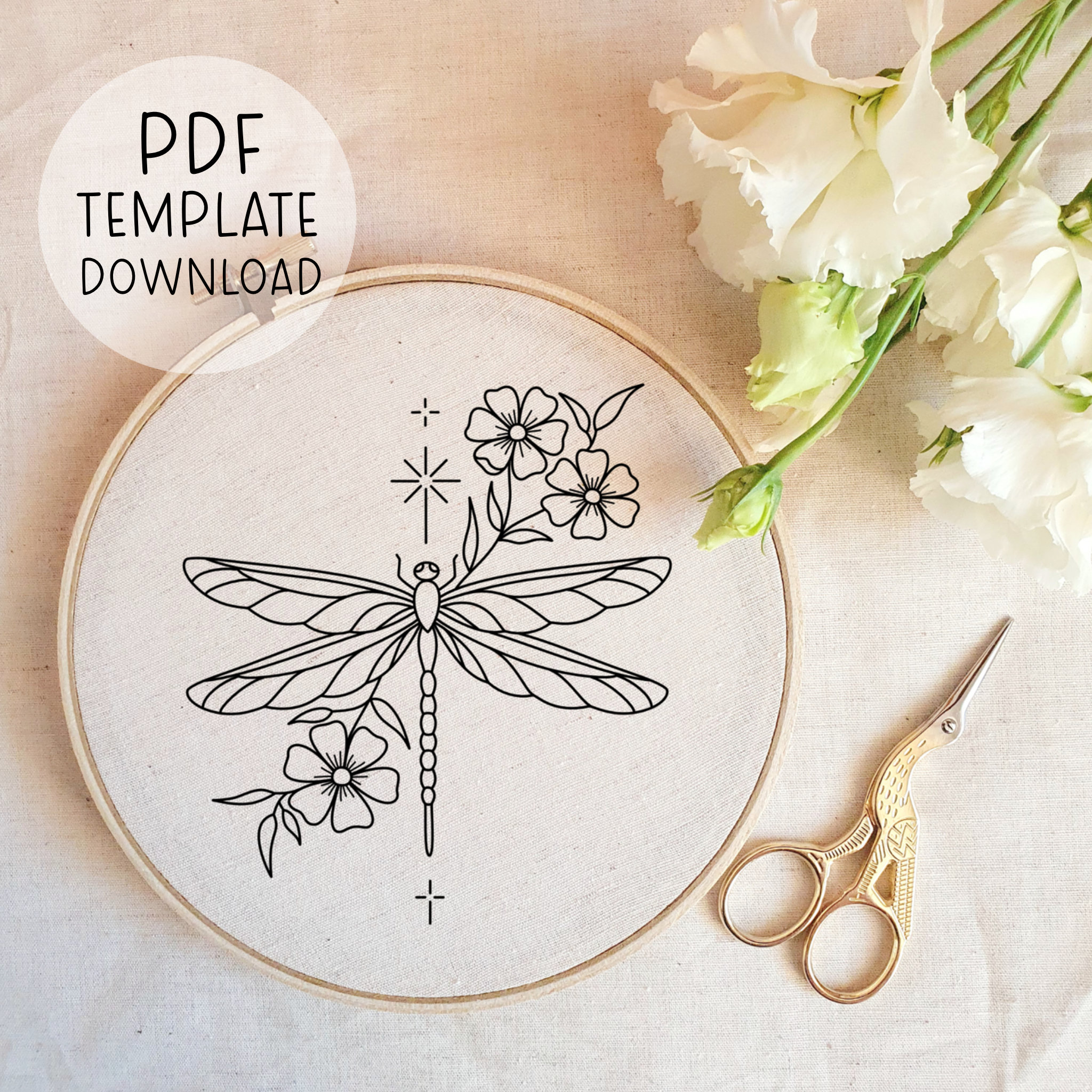 Feminine Dragonfly Embroidery Pattern Download, Insect Embroidery ...