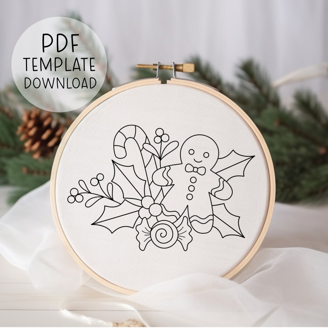Gingerbread Man Embroidery Pattern, Christmas Candy Embroidery Pattern ...