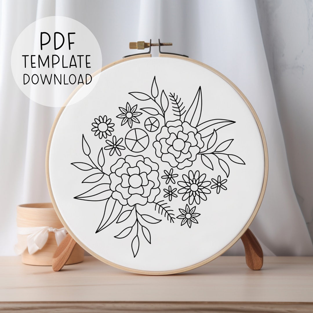 Flowers Embroidery Pattern PDF, Easy Hand Embroidery Download, Embroidery Floral Template ...
