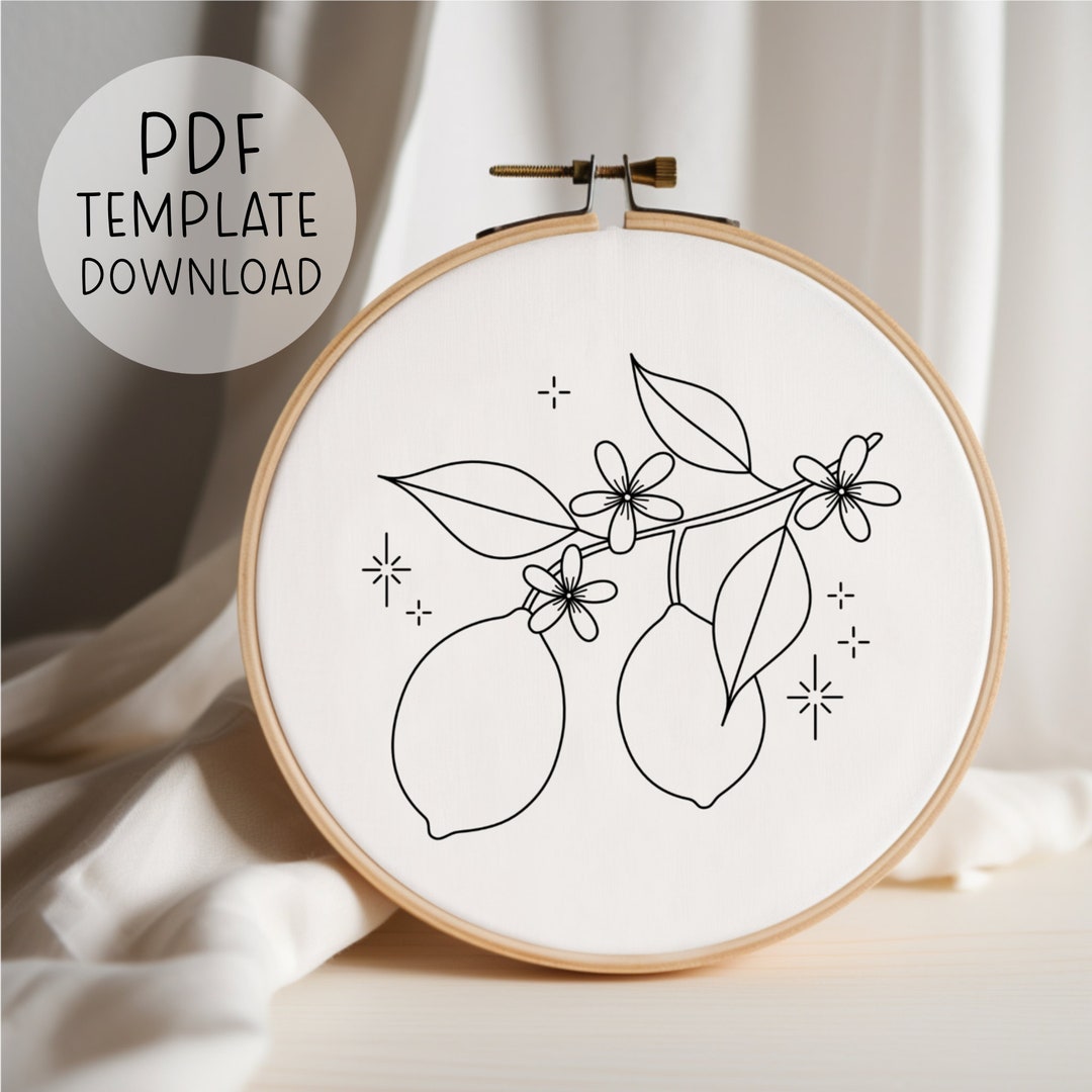 Lemons Embroidery Pattern PDF Download, Cute Lemon Decor DIY, Fruit ...