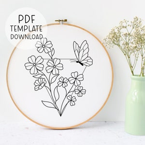 Butterfly and Flowers Embroidery Pattern, Butterfly Needlepoint Pattern ...