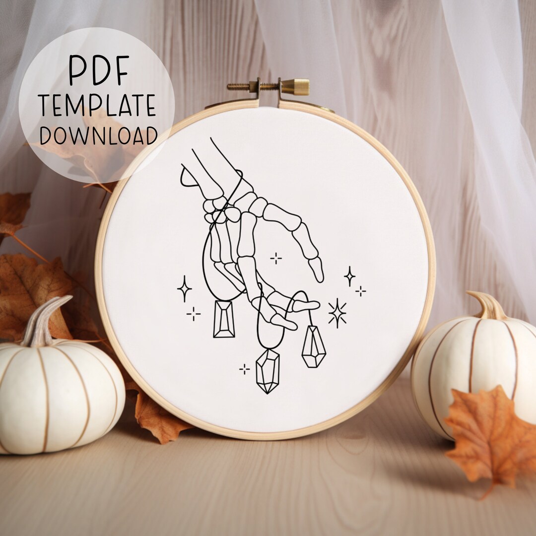 Skeleton Hand Embroidery Pattern, Embroidery Halloween Pattern, Witchy ...