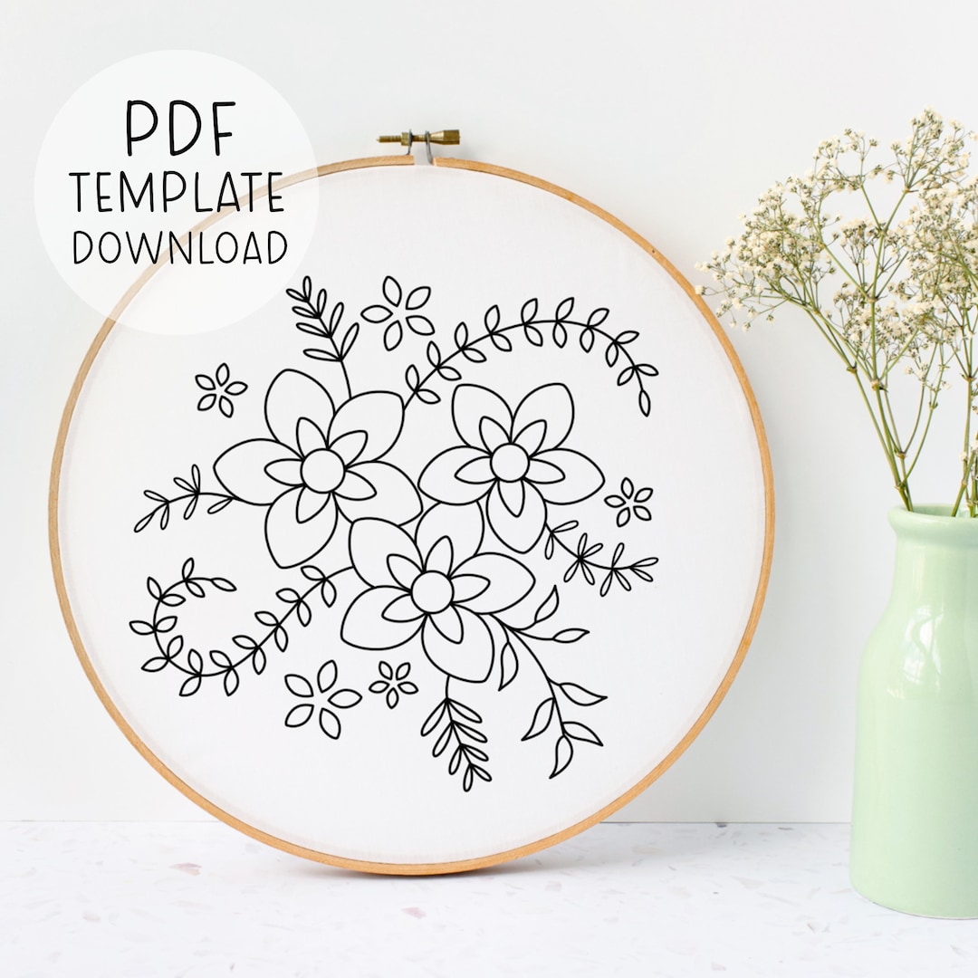 Flowers Embroidery Pattern Template, Botanical Embroidery Design, PDF ...