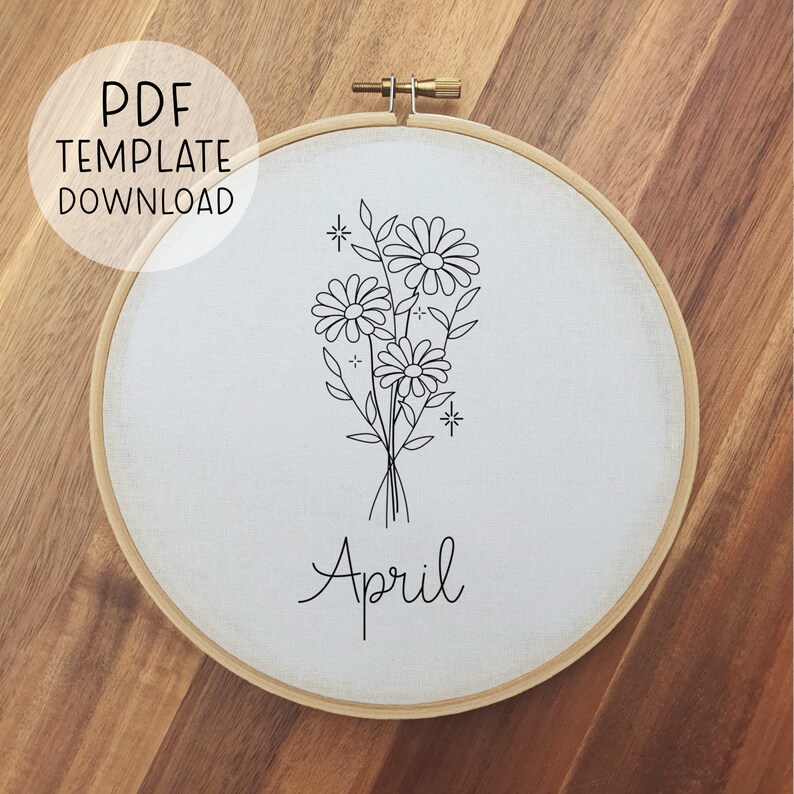 April Birth Flower Embroidery Pattern Template Handmade - Etsy