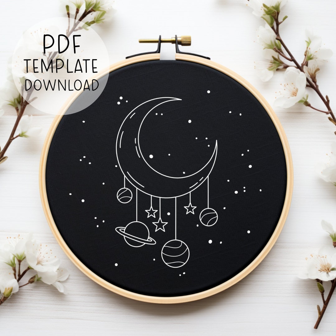 Cosmic Hand Embroidery Pattern, Universe Embroidery, Planets Embroidery ...