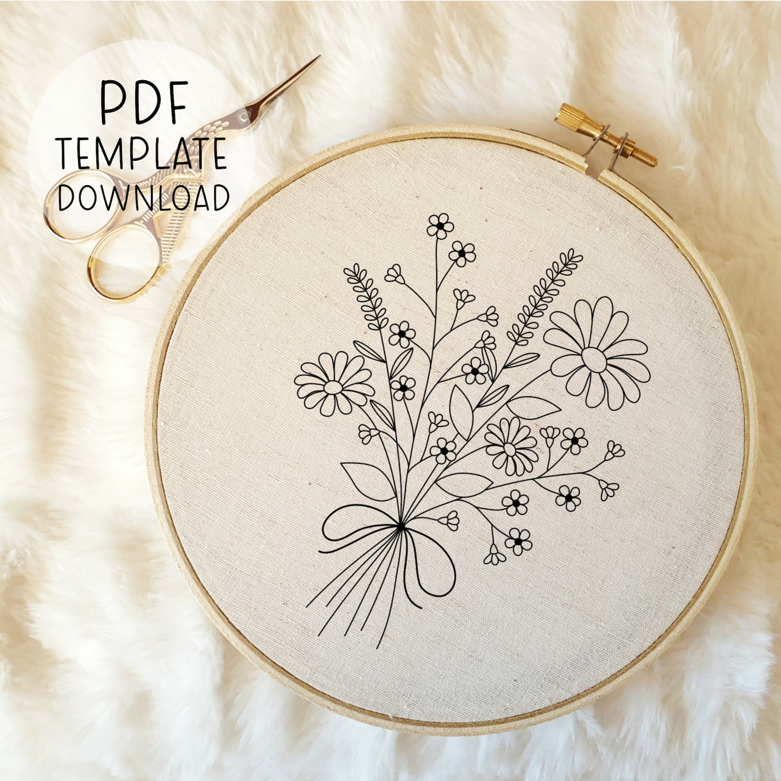 Floral Bouquet Embroidery Pattern Template Beginner Floral Embroidery ...
