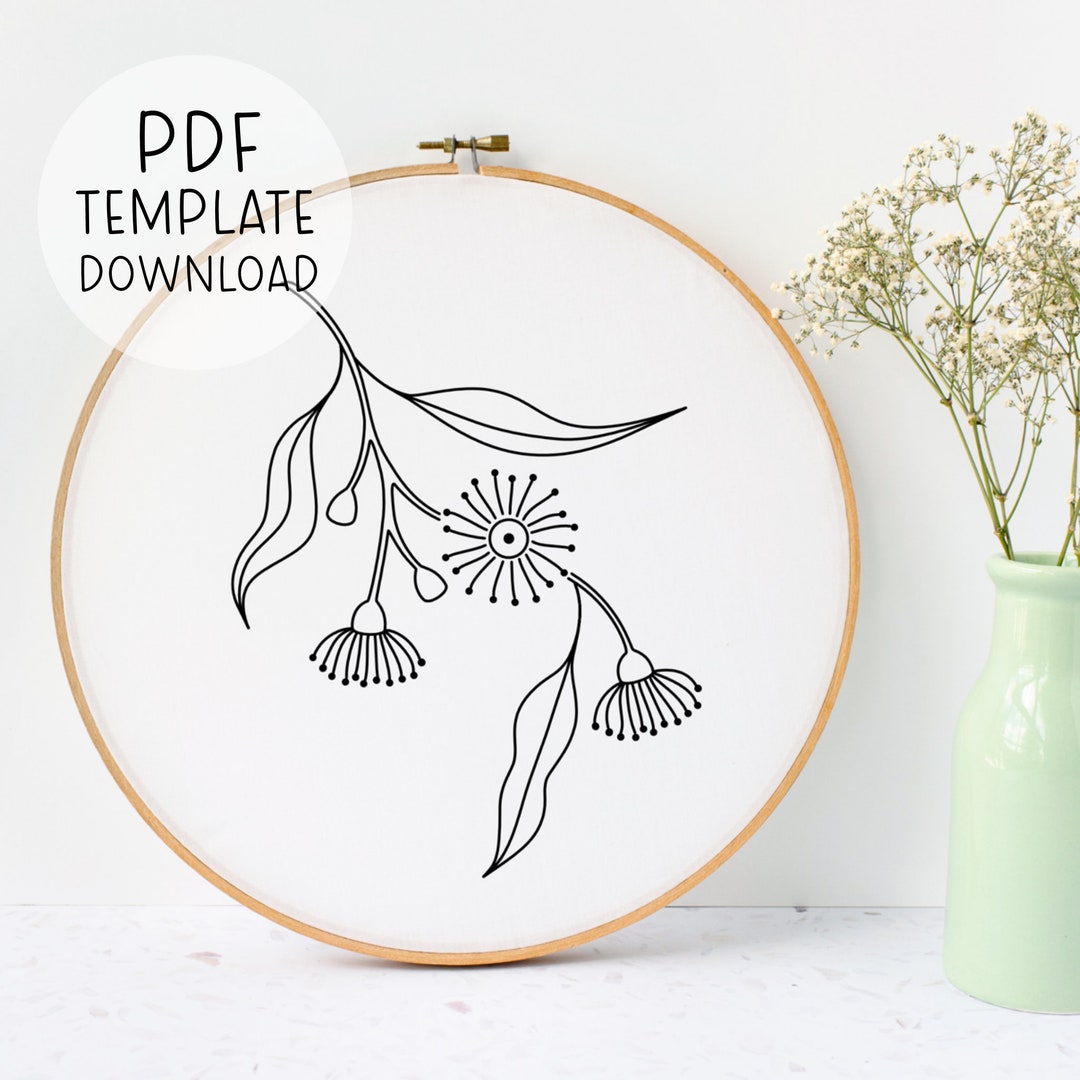 Gum Blossom Embroidery Pattern Template, Australian Flora Pattern ...