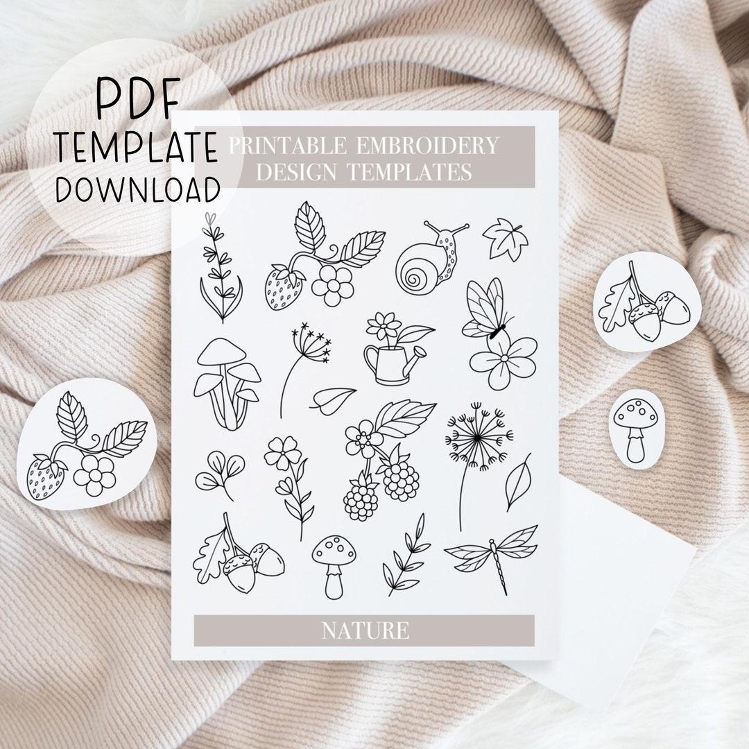 Printable Nature Embroidery Patterns Sheet, Strawberry Hand Embroidery ...