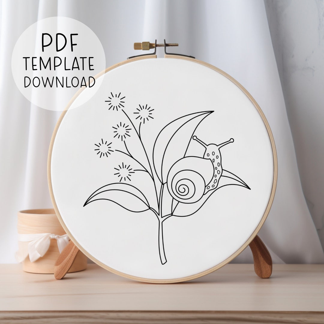 Snail Embroidery Pattern Template, Nature Embroidery Design, Snail ...