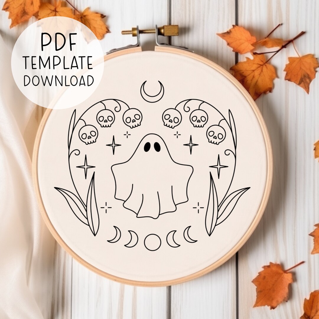 Detailed Spooky Embroidery Pattern Download, Skull Embroidery Halloween ...