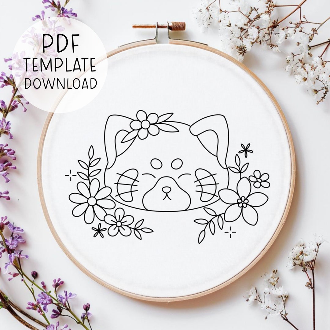 Red Panda Hand Embroidery Pattern, Red Panda Needlepoint Pattern Cute ...