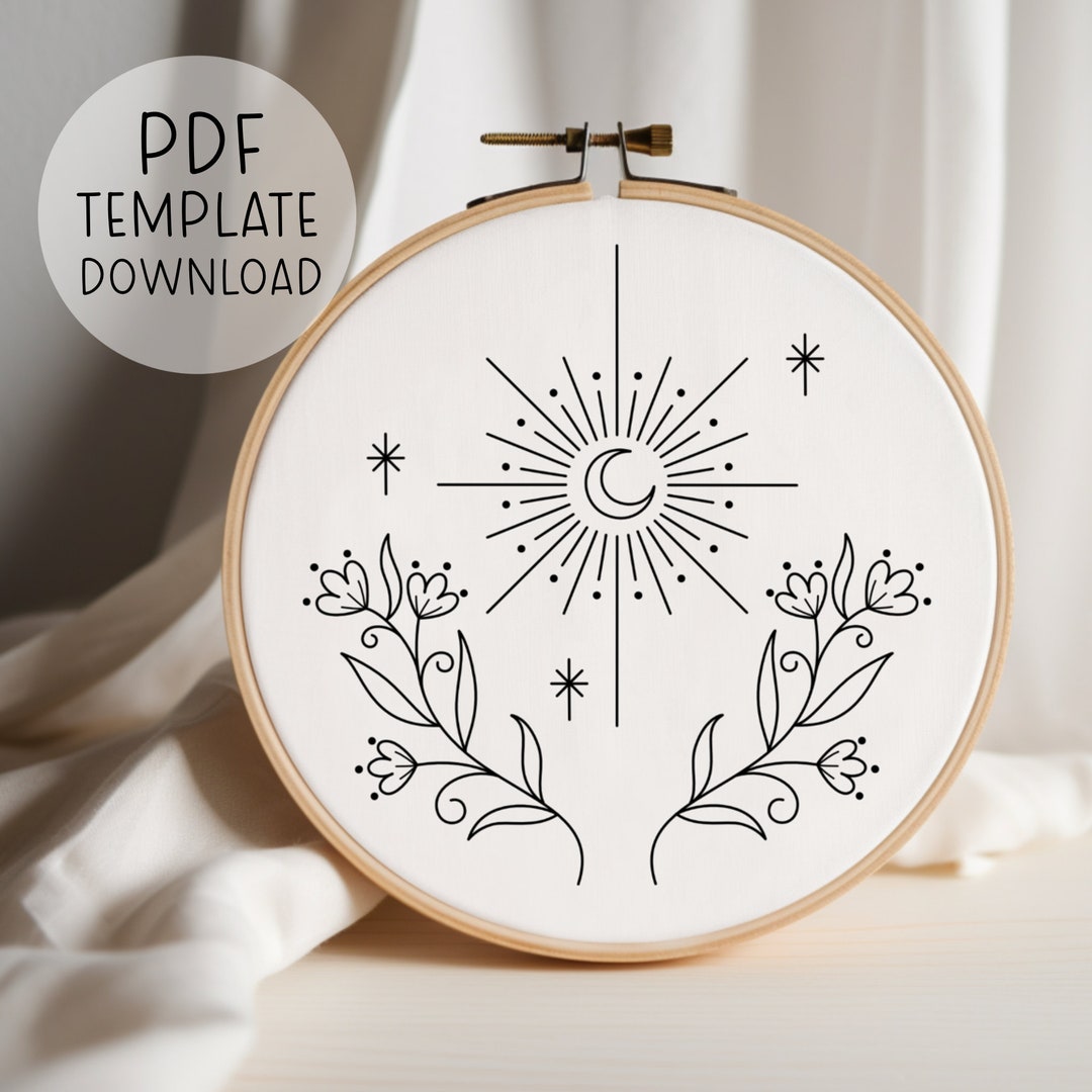 Cosmic Plants Embroidery Pattern, Dreamy Flowers Embroidery Whimsical ...