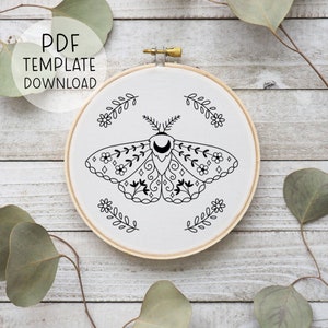 Moth Embroidery Pattern Download, Insect Embroidery Design, Aesthetic ...