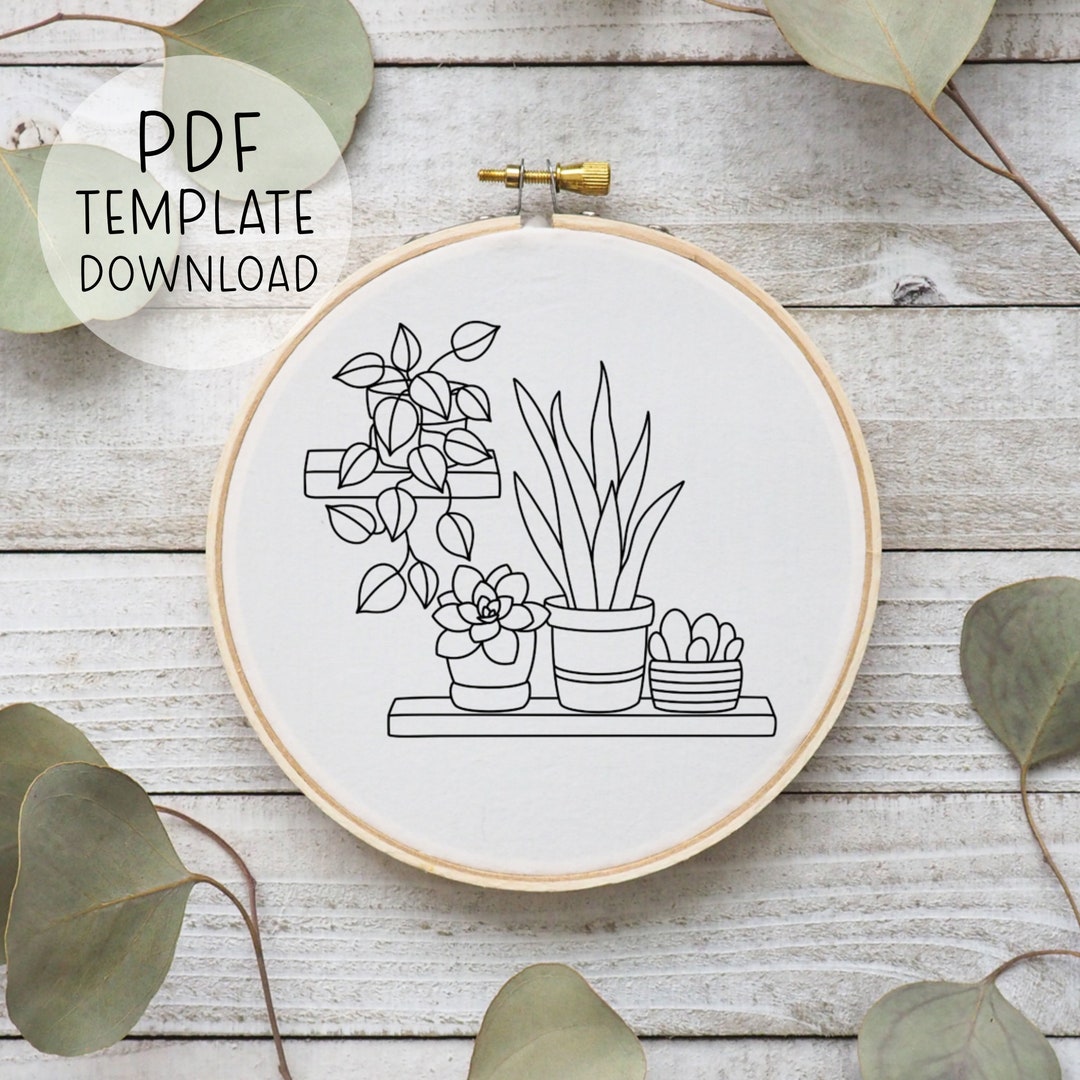 Plant Shelf Embroidery Pattern Download PDF, Botanical Embroidery ...