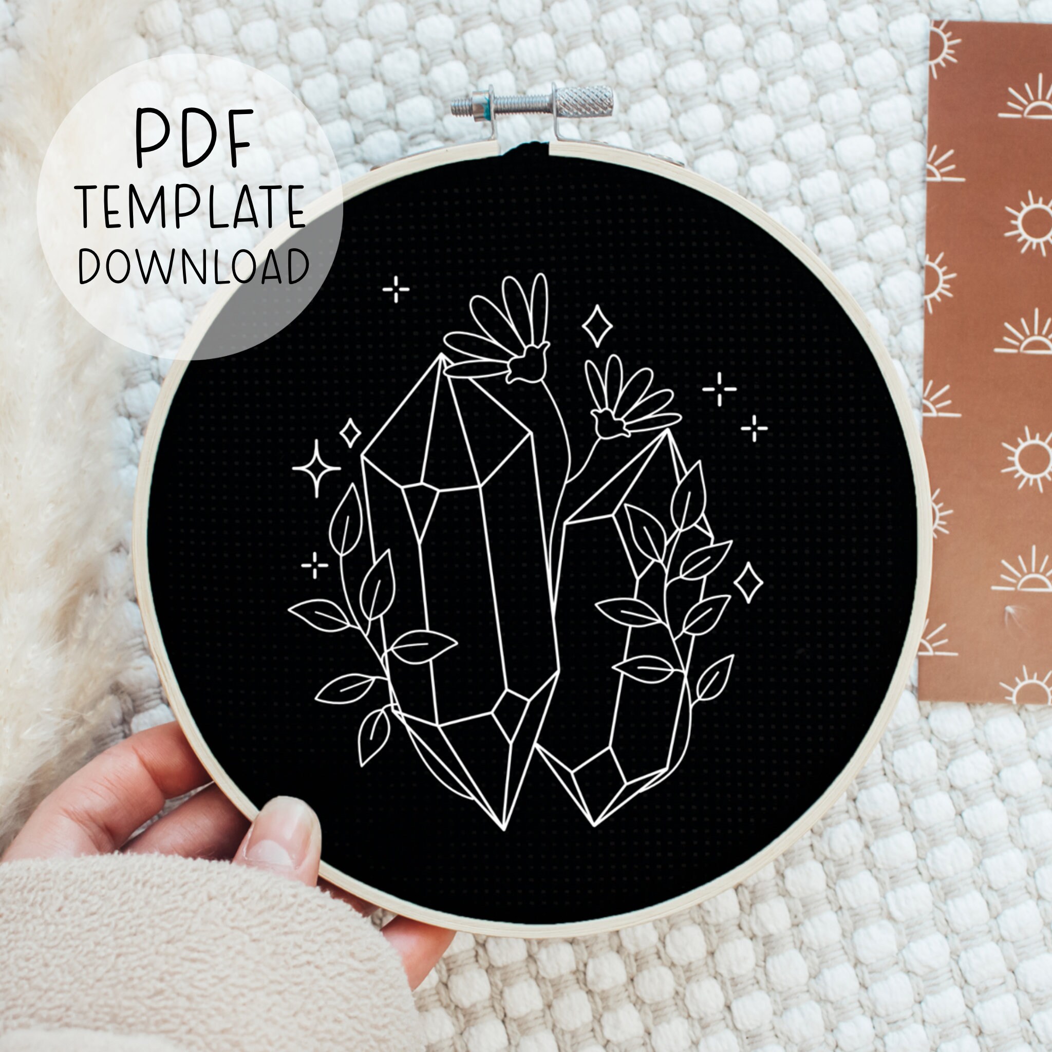 Floral Crystals Embroidery Pattern : Beginner Hand Embroidery Gemstone ...
