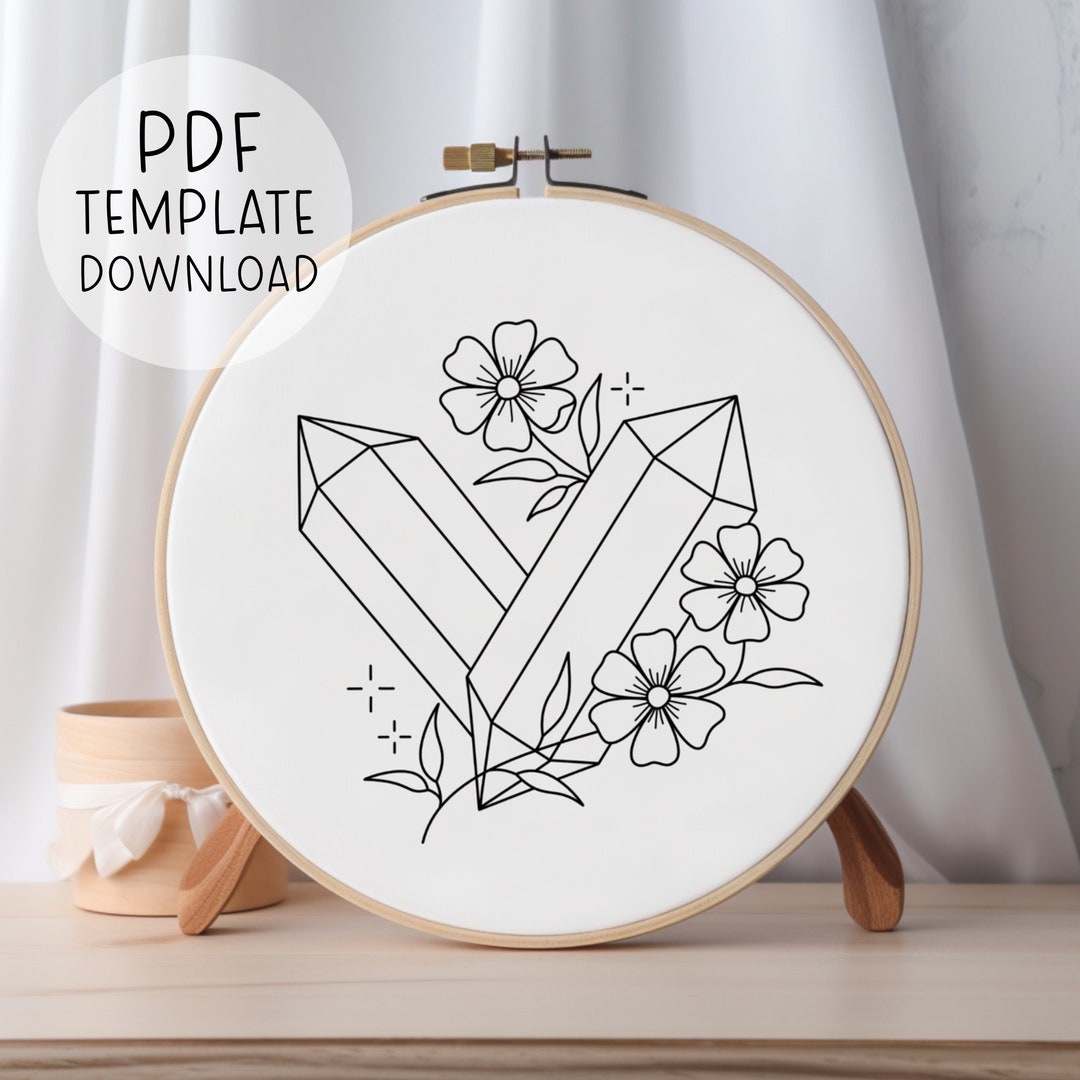 Floral Crystals Embroidery Pattern, Modern Embroidery Hand Embroidery ...