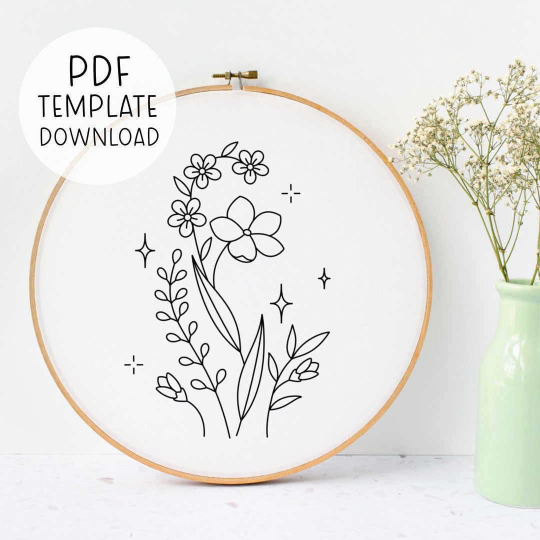 Pretty Flowers Hand Embroidery Pattern, Floral Beginner Embroidery ...