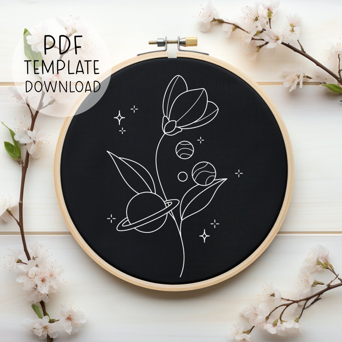 Galaxy Flower Embroidery Pattern, Universe Embroidery, Planets ...