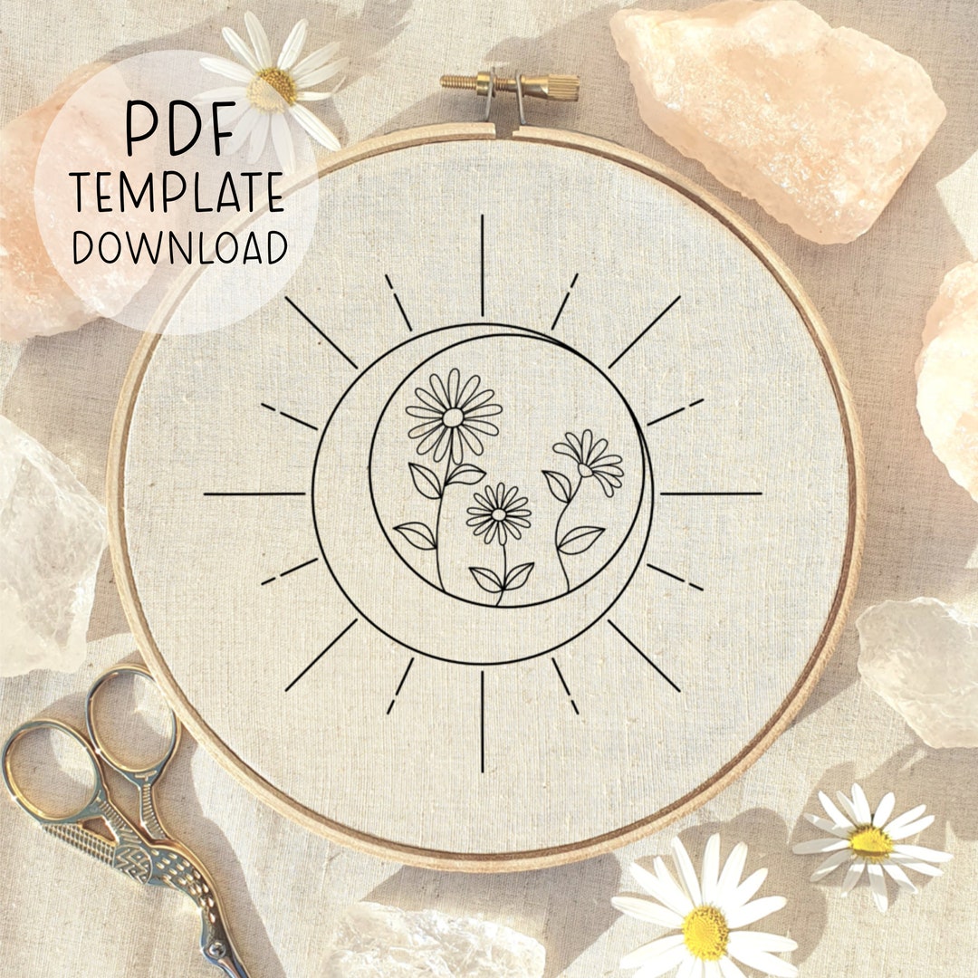 Serene Sun Embroidery Pattern Template PDF Download Modern Embroidery ...