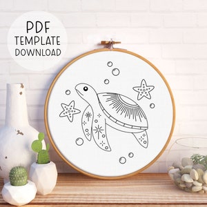 Celestial Turtle Embroidery Pattern Download, Cute Turtle Needlepoint ...