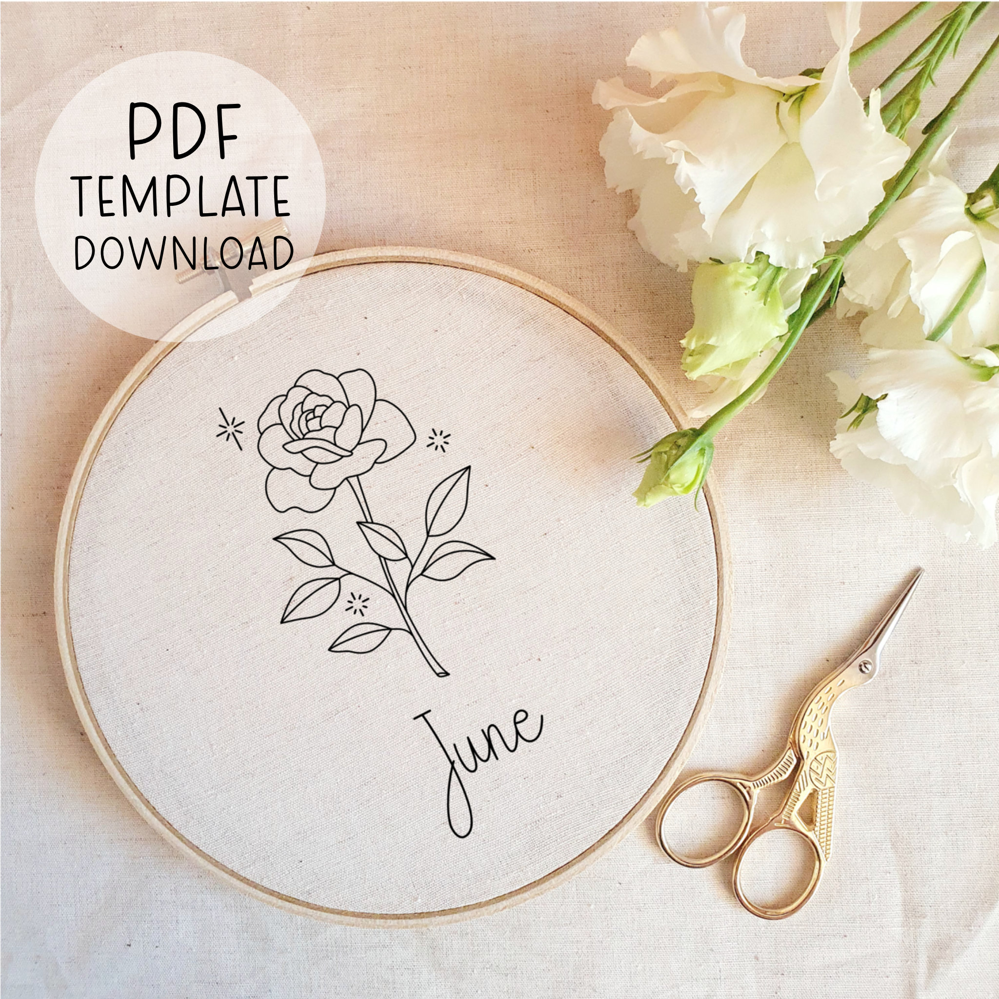 June Birth Flower Embroidery Pattern Template Personalized - Etsy UK