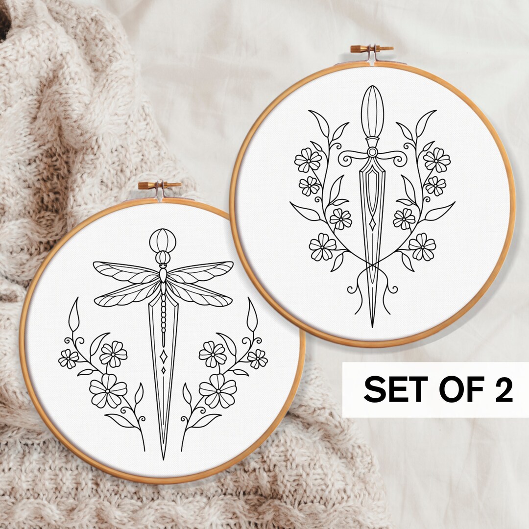 Floral Daggers Embroidery Pattern Set of 2, Unique Hand Embroidery ...