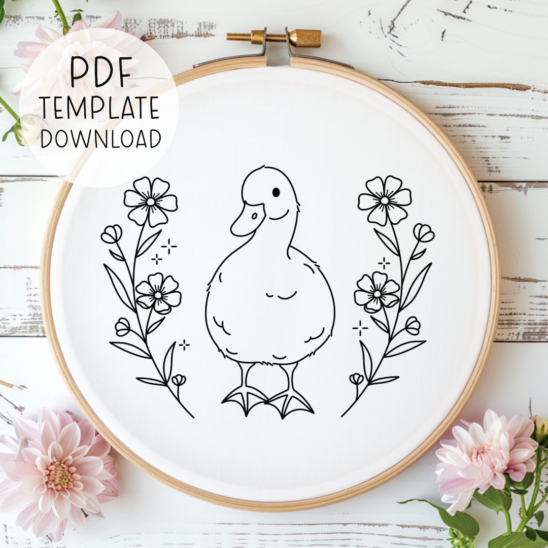 Cute Duck Embroidery Pattern Download, Cottagecore Duckling Embroidery ...