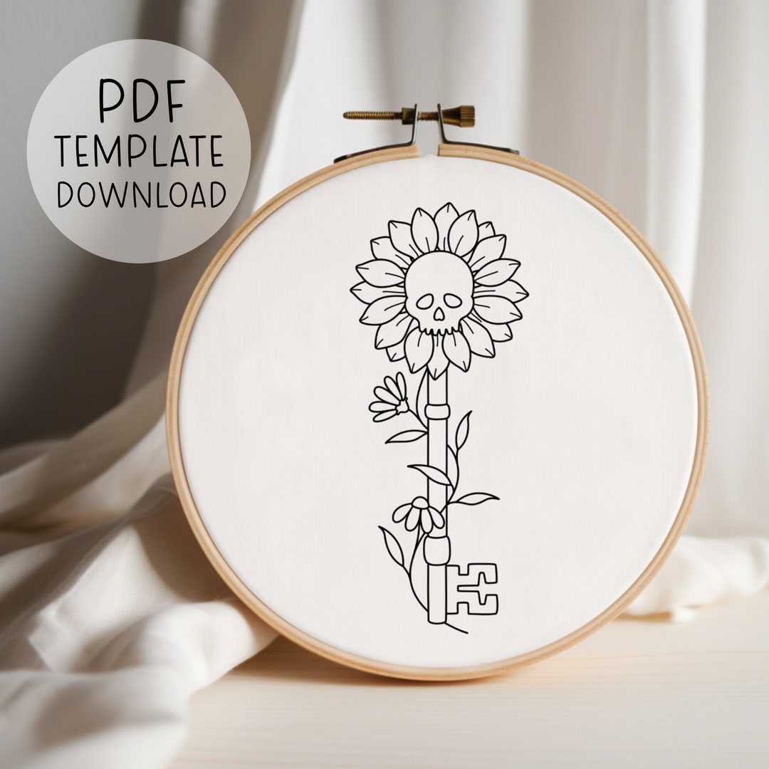 Skeleton Key Embroidery Pattern Download, Halloween Skulls Embroidery ...