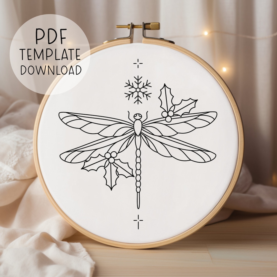 Christmas Dragonfly Embroidery Pattern Download, Insect Embroidery ...