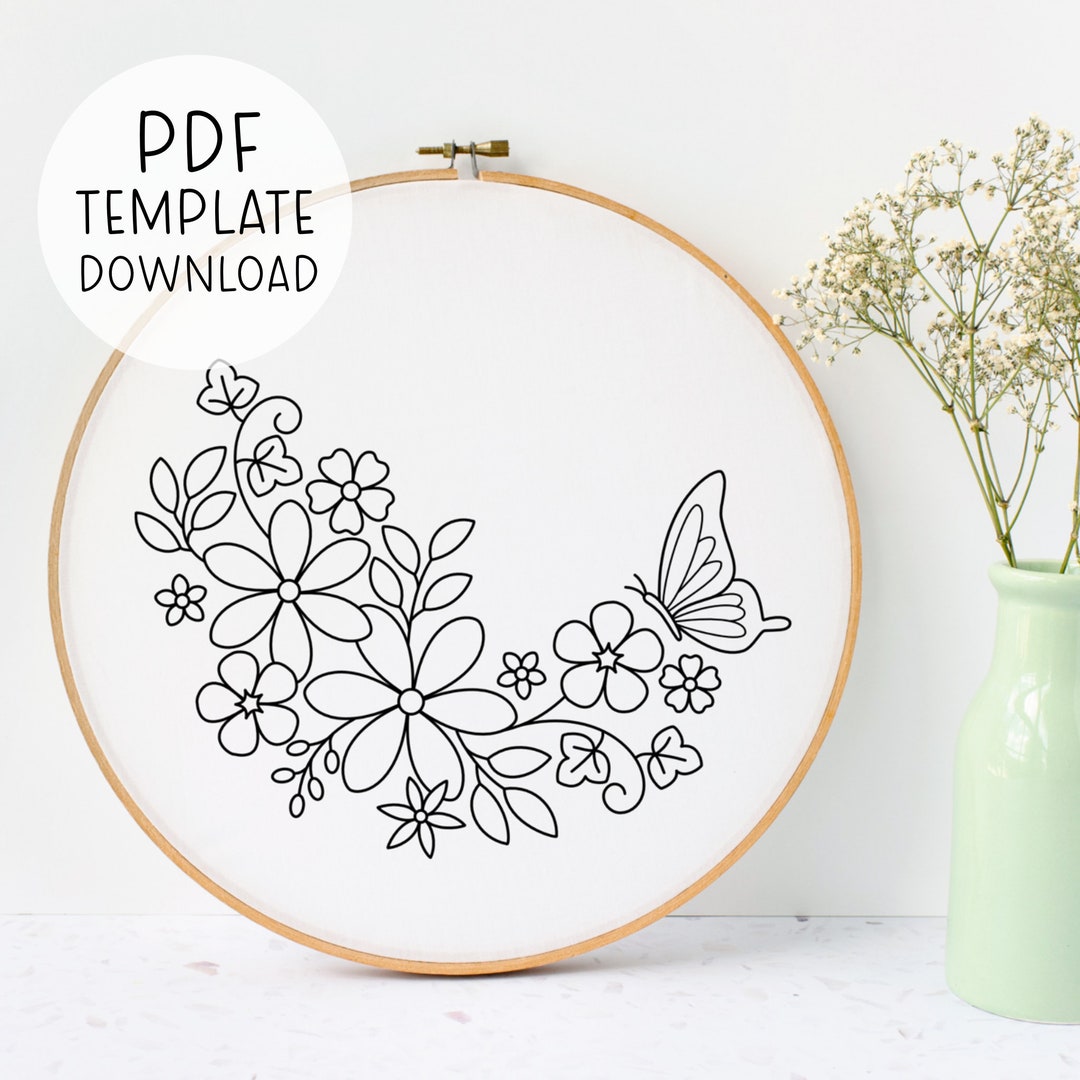 Flowers and Butterfly Embroidery Pattern PDF, Butterflies Hand ...