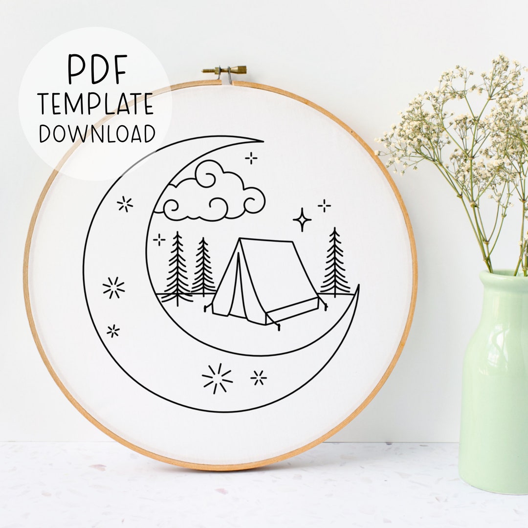 Camping Embroidery Pattern, Trees Embroidery Design, Summer Vacation ...