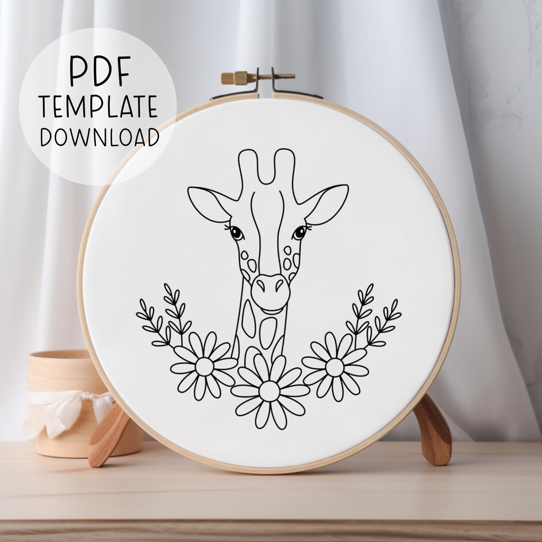 Giraffe Hand Embroidery Pattern Template, Cute Giraffe Needlepoint ...