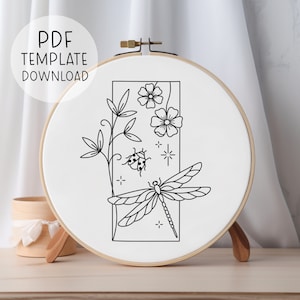 Dragonfly and Ladybug Embroidery Pattern Download, Insect Embroidery ...