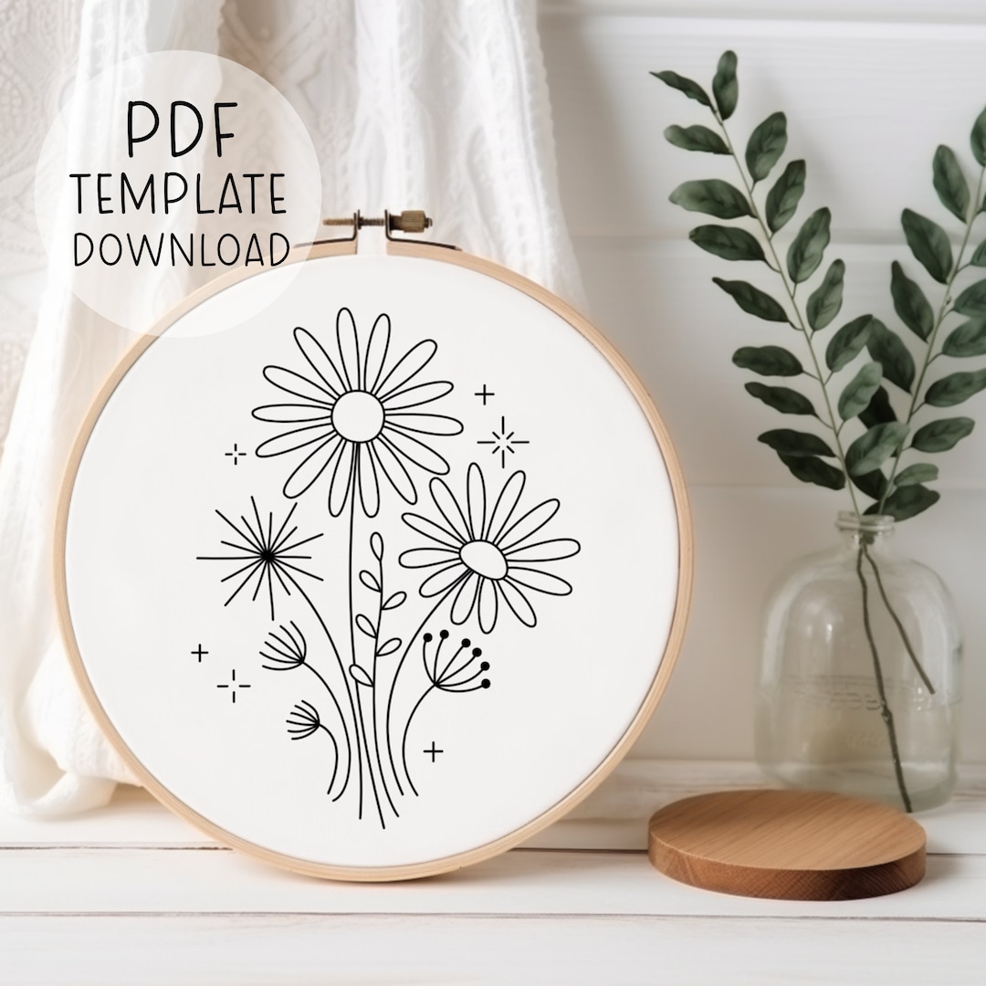 Daisy Embroidery Pattern Template Download, Beginner Embroidery ...