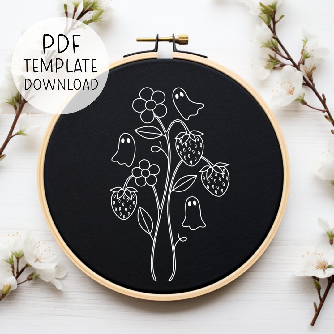 Spooky Strawberries Embroidery Pattern, Digital Halloween Ghost ...