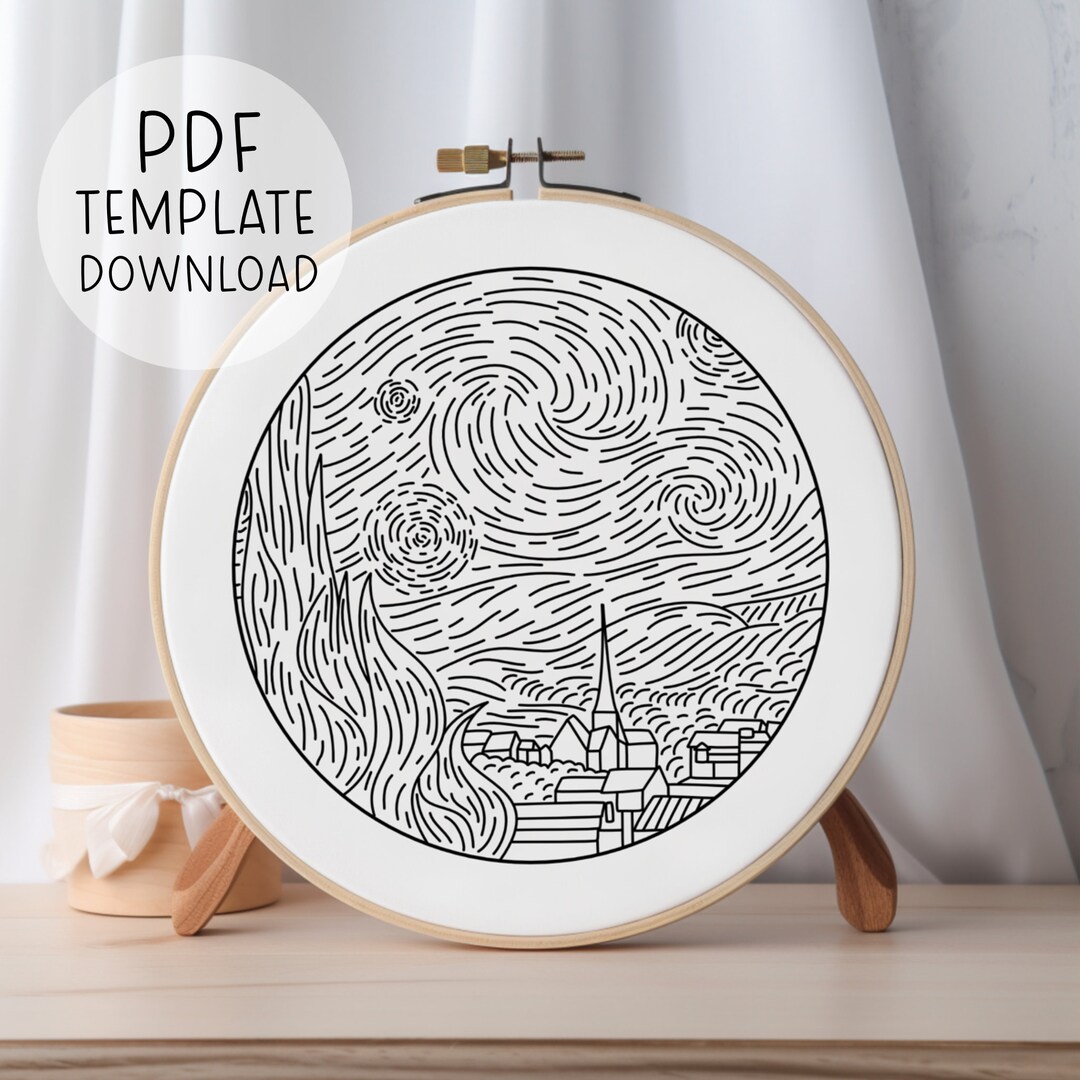 The Starry Night Embroidery Pattern, Van Gogh Embroidery Design ...