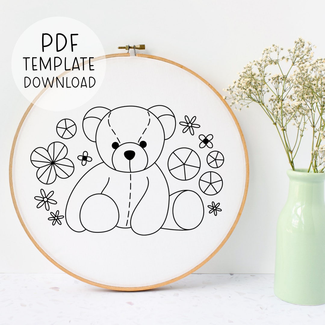 Teddy Embroidery Pattern Instant Download, New Mom Embroidery Hoop ...