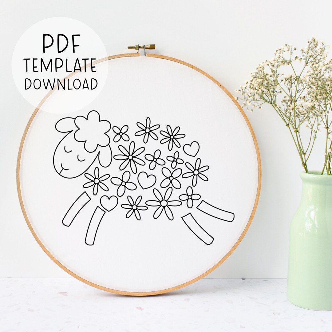 Sheep Flowers Embroidery Pattern, Farm Animals Hand Embroidery PDF Cute ...