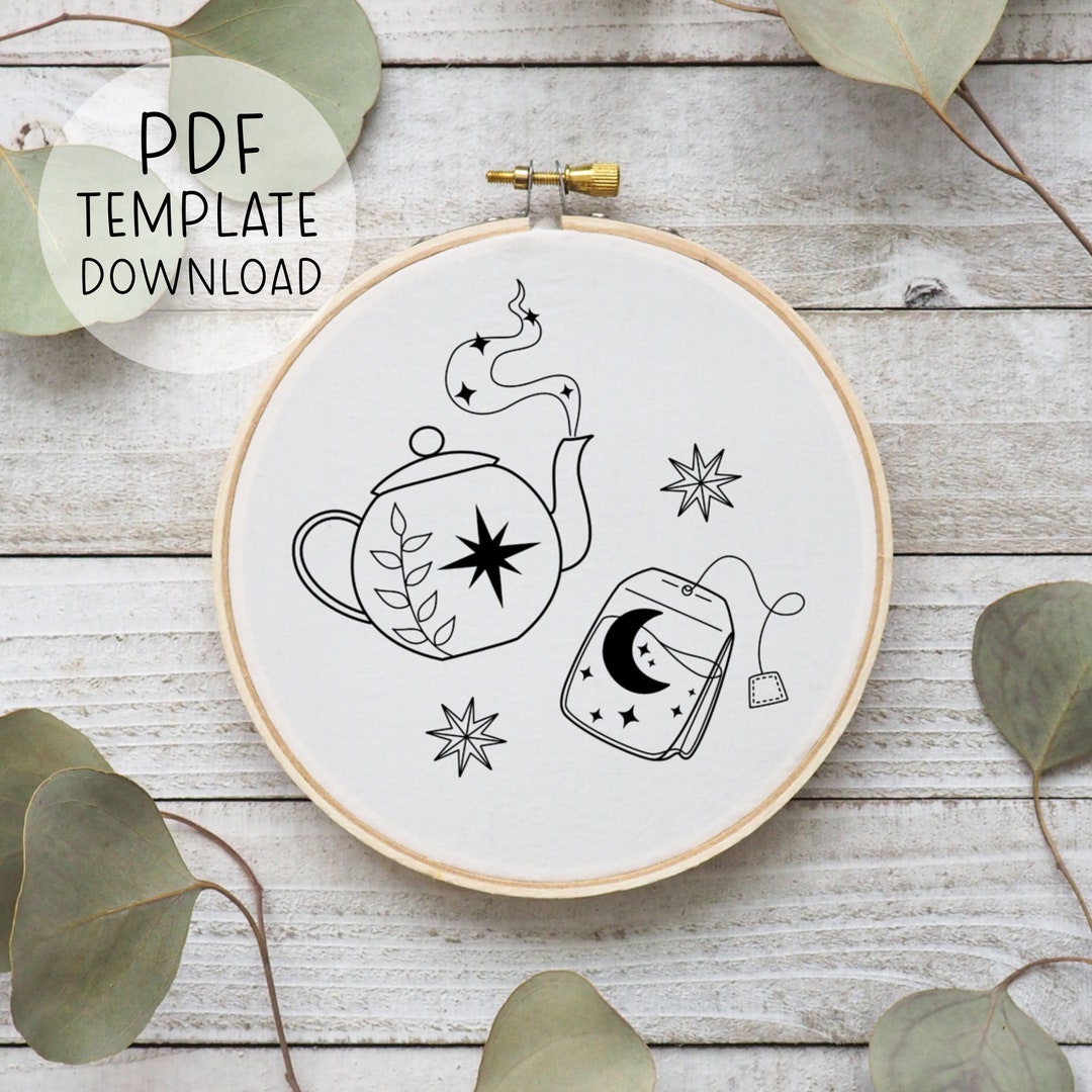 Celestial Tea Embroidery Pattern Template - INSTANT PDF DOWNLOAD ...