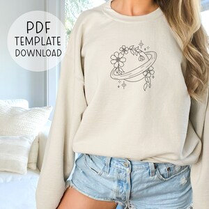 Floral Planet Embroidery Pattern, Universe Embroidery, Planets ...