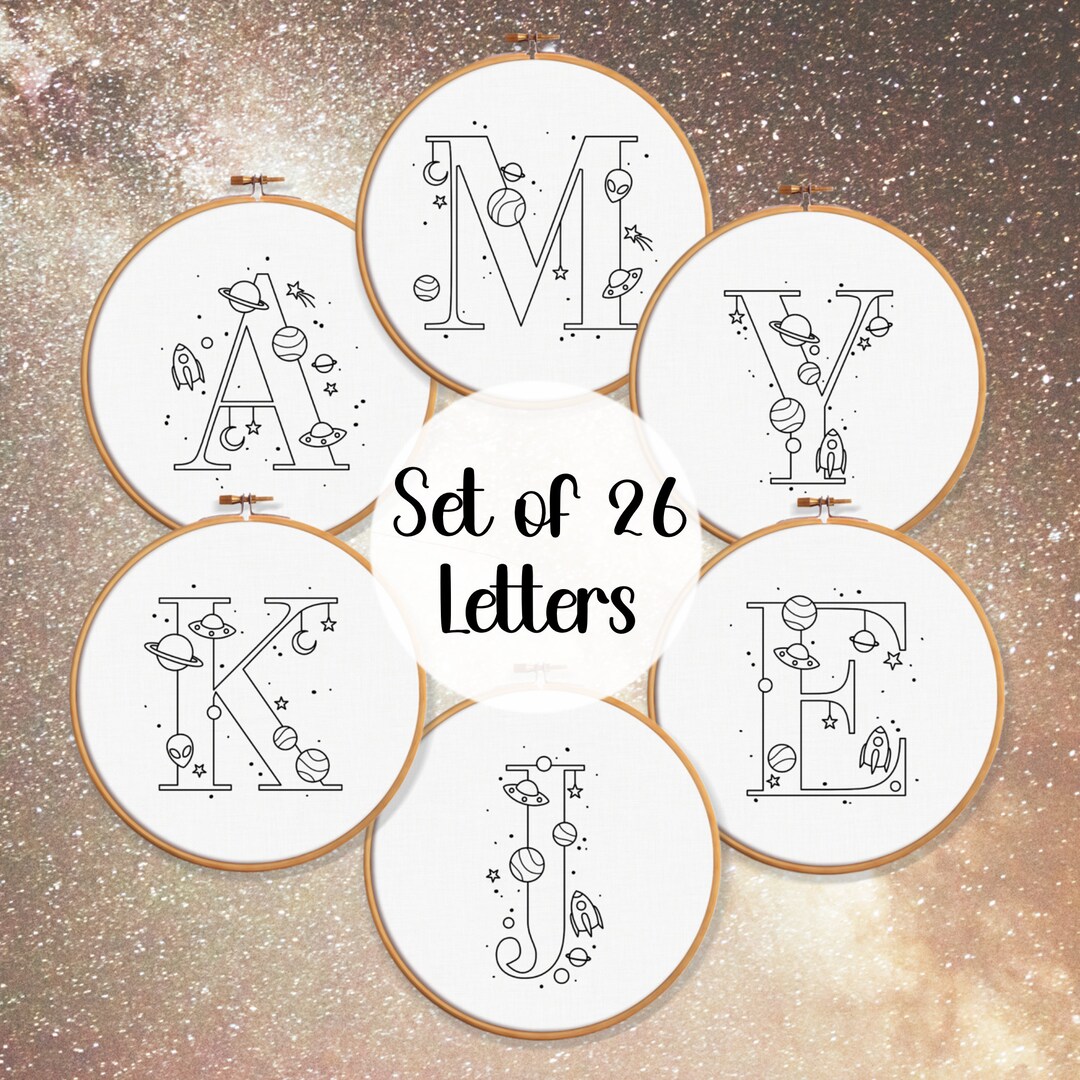 A-Z Space Alphabet BUNDLE Embroidery Pattern Templates, 26 Letters ...