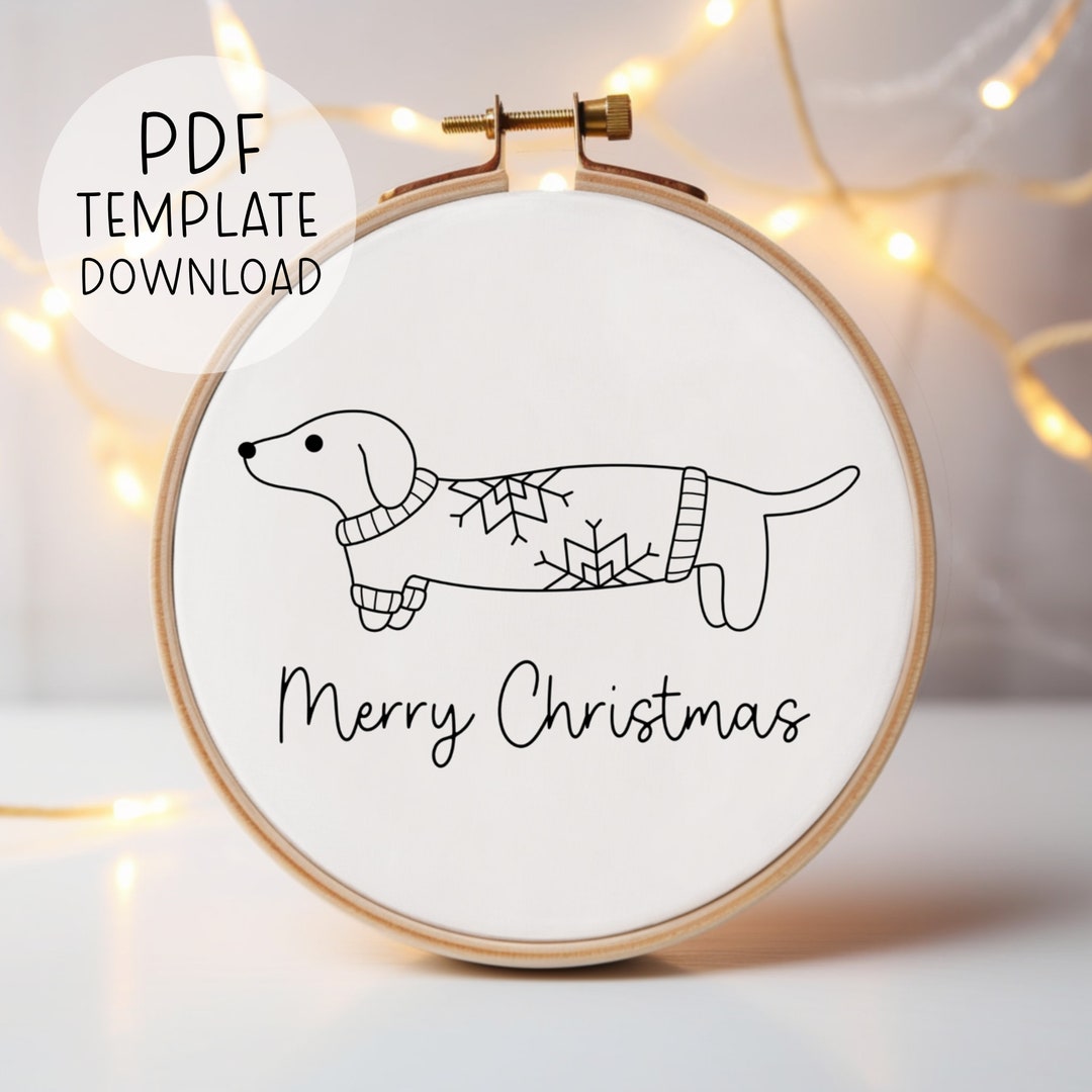 Christmas Dog Embroidery Pattern Template, Cute Christmas Embroidery ...