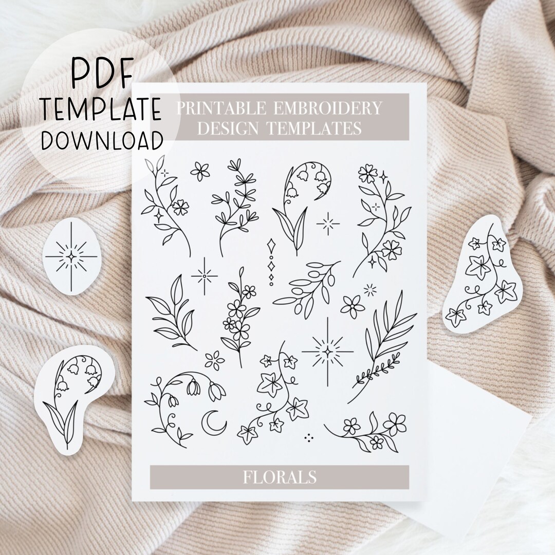 Printable Pretty Floral Embroidery Patterns Sheet, Flower Hand ...