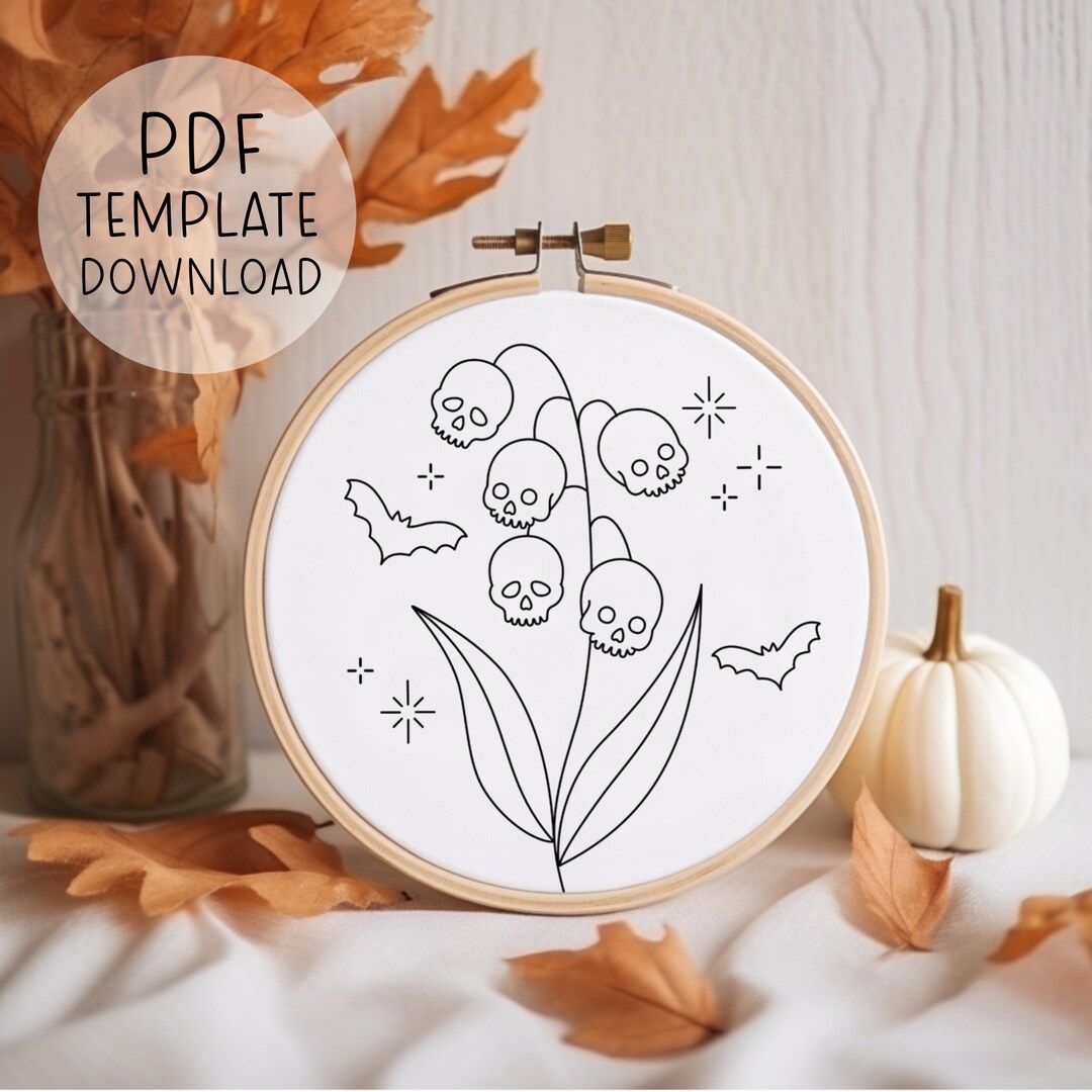 Spooky Plant Embroidery Pattern Download, Halloween Skulls Embroidery ...