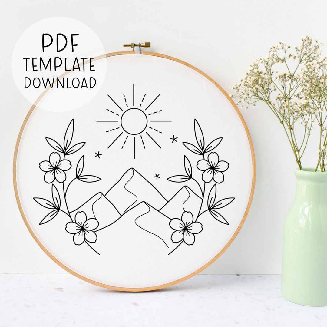 Mountains Embroidery Pattern Template, Vacation Embroidery Design ...