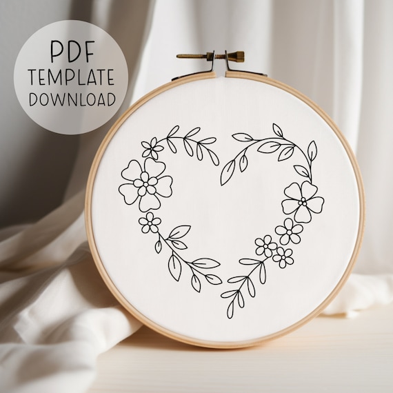 Flower Heart Embroidery Pattern Wedding Embroidery Download Love Embroidery Template Romantic Flowers Embroidery Valentines Embroidery Etsy