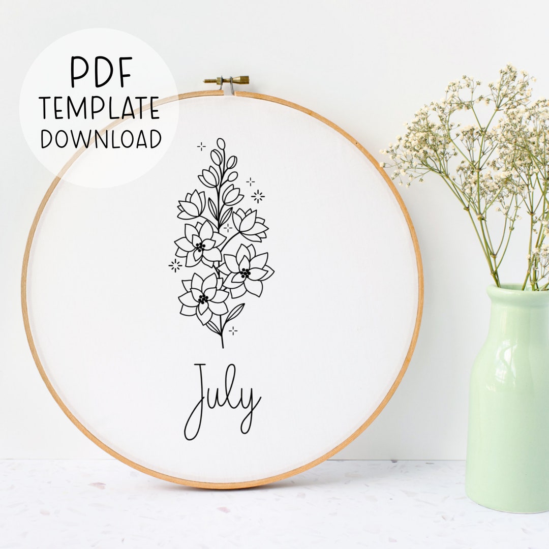 July Birth Flower Embroidery Pattern Template July Embroidery Patterns ...