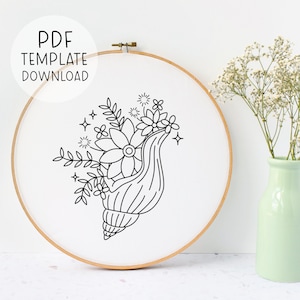 Floral Shell Embroidery Pattern Instant PDF Download, Handmade Gift ...